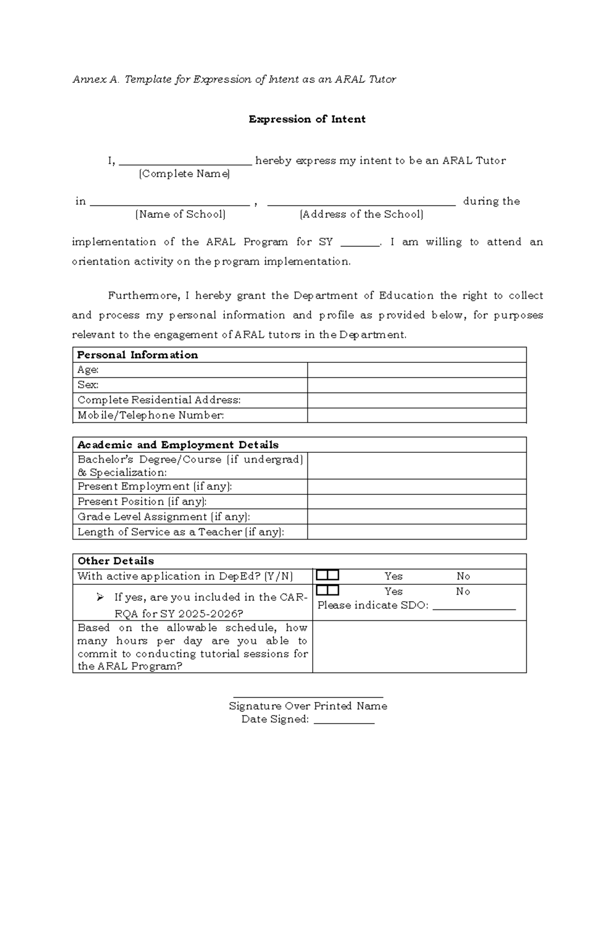 Guidelines for Engagement of ARAL Tutors & Support Aides (Annexes ...