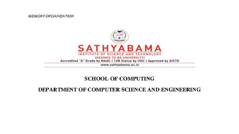 Unit SBS1203: Memory Organization in Computer Architecture - Studocu