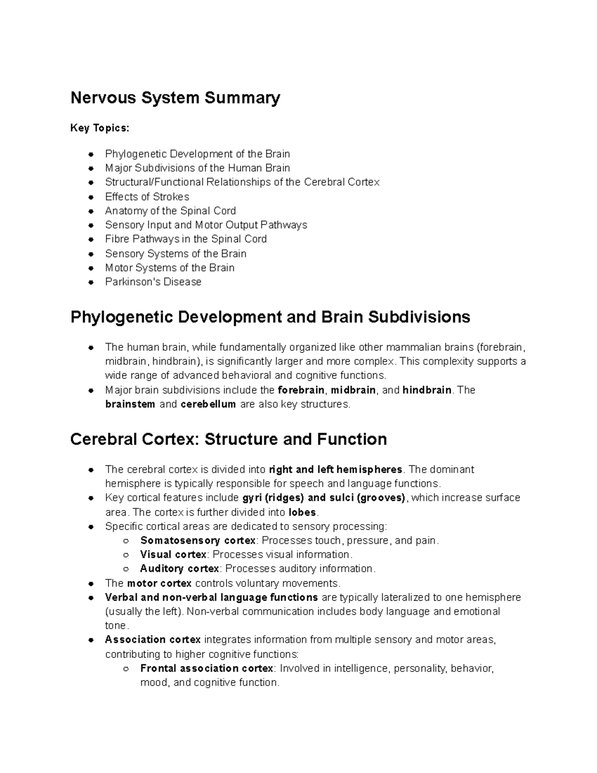 Nervous System Summary: Key Topics on Brain and Spinal Cord Anatomy ...