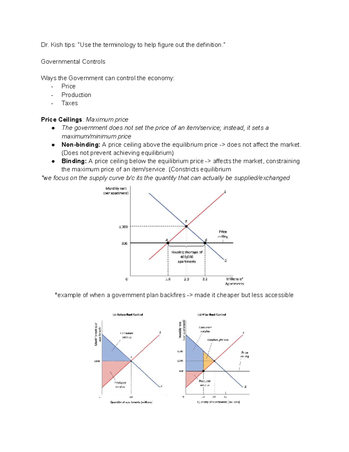 Econ 101 - Lec 9&10: Government Controls & Price Mechanisms - Studocu