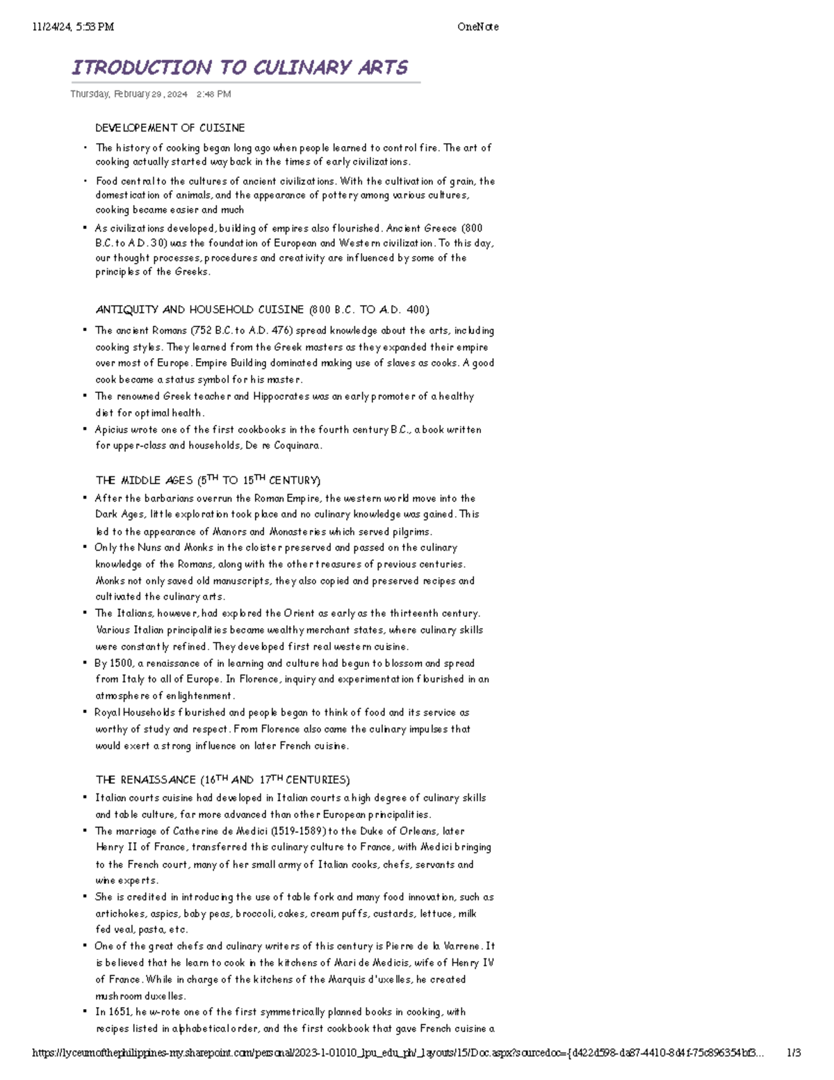 CULA 101: Intro to Culinary Arts - History & Development of Cuisine ...