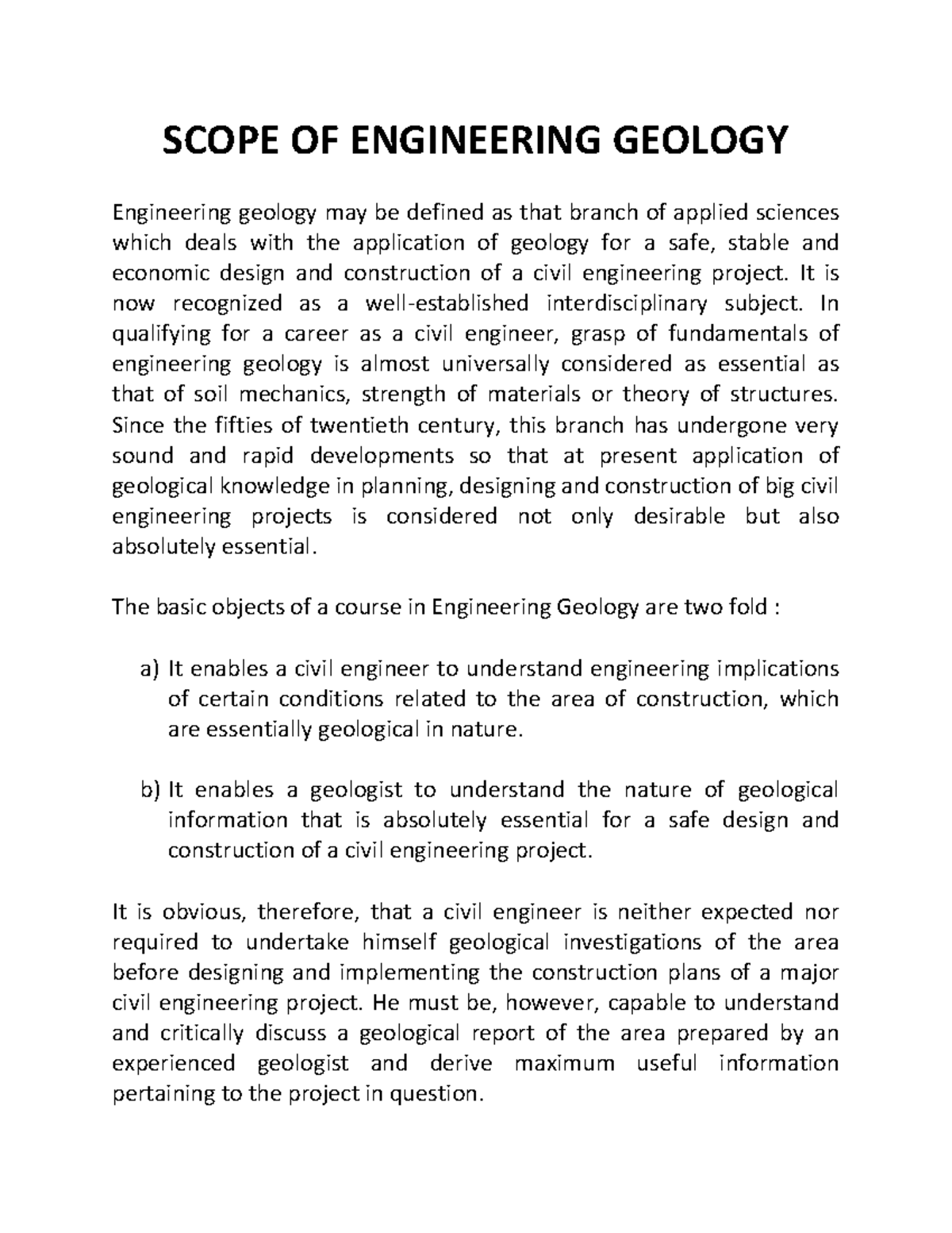Scope OF Engineering Geology - SCOPE OF ENGINEERING GEOLOGY Engineering ...