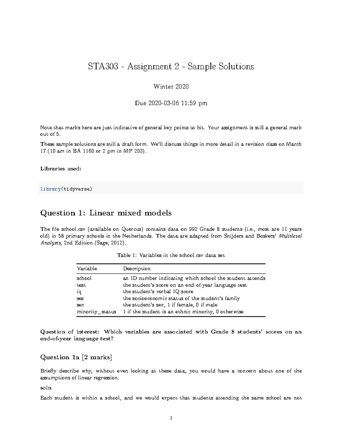 Sta303 Assignment 2 sample-sol - STA303 - Assignment 2 - Sample ...
