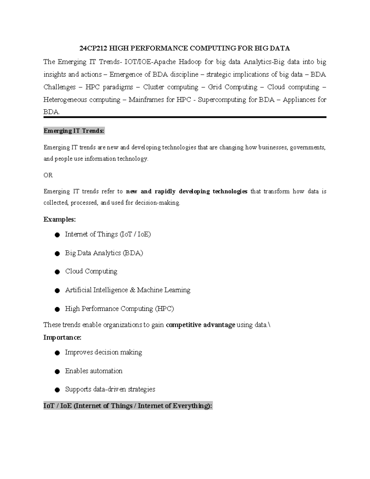 24CP212 Final Exam Notes: High Performance Computing & Big Data - Studocu