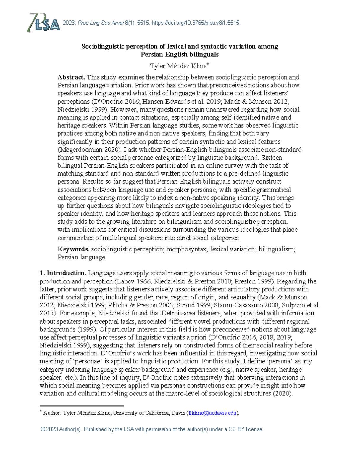 Sociolinguistic Perception of Persian Language Variation (2023) - Studocu