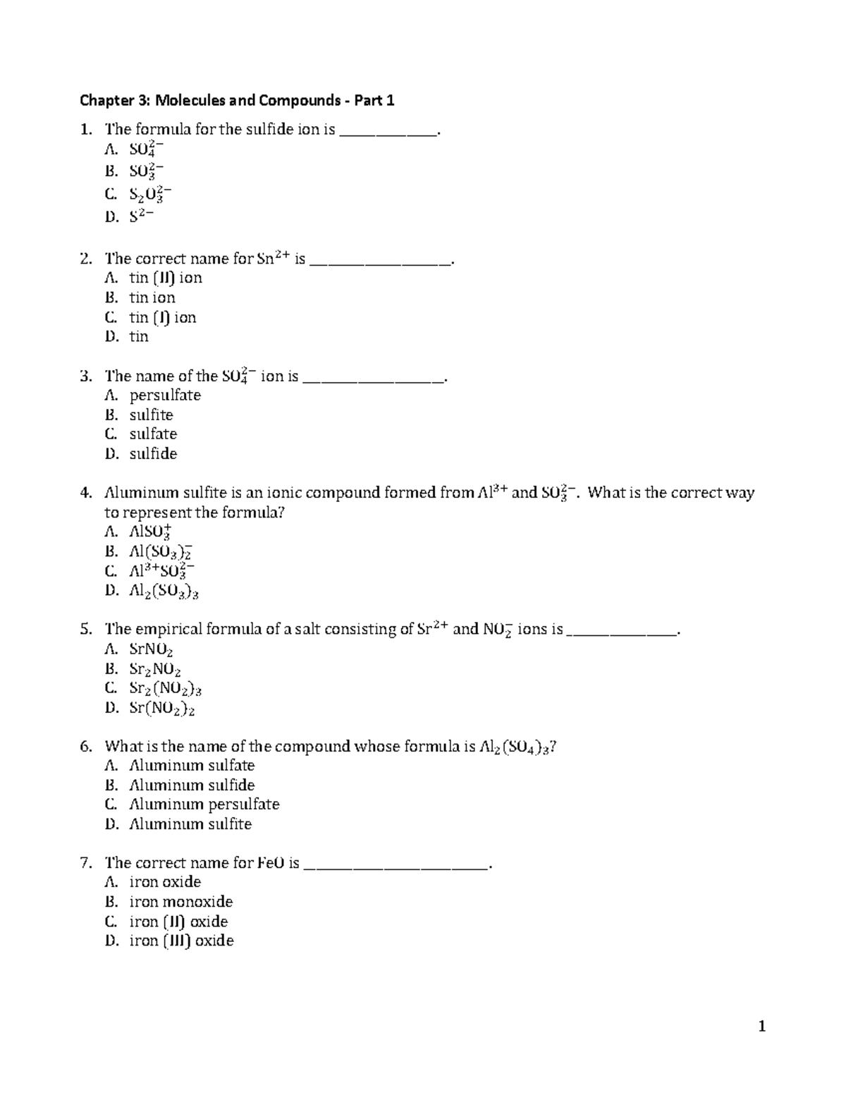 Chapter 3: Molecules and Compounds Review Questions - Exam Prep - Studocu