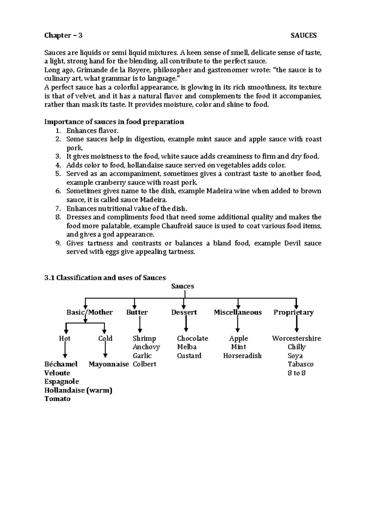 Chapter 3: Sauces - Comprehensive Notes on Techniques and Recipes - Studocu