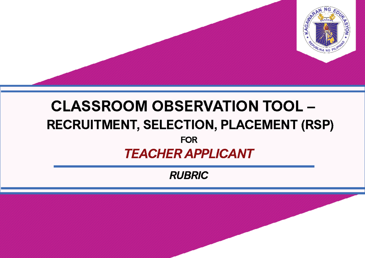 COT-RSP Teacher Applicant Observation Rubric for Recruitment ...