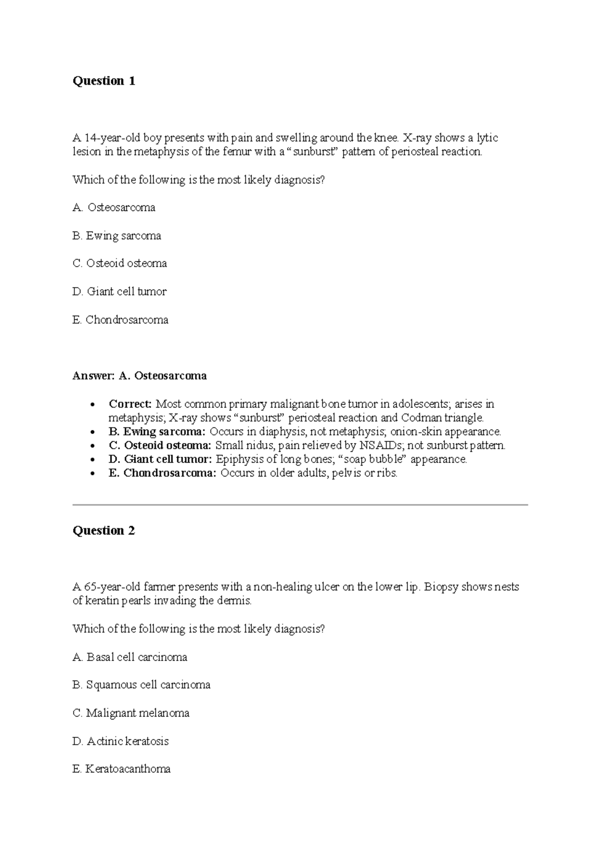 Skin & MSK Pathology Q&A - Practice Questions for Exam - Studocu