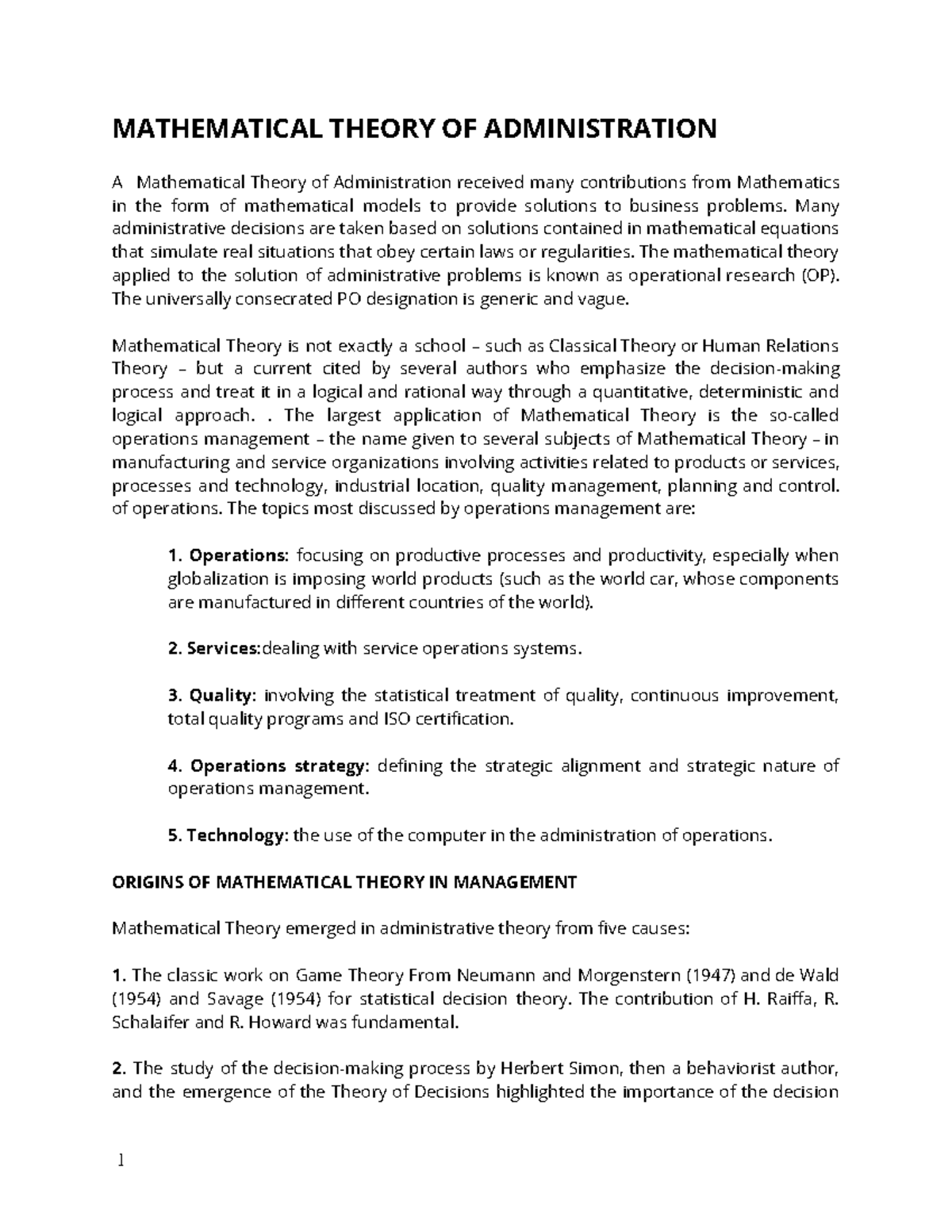 Mathematical Theory of Management: Operations & Decision-Making Process ...