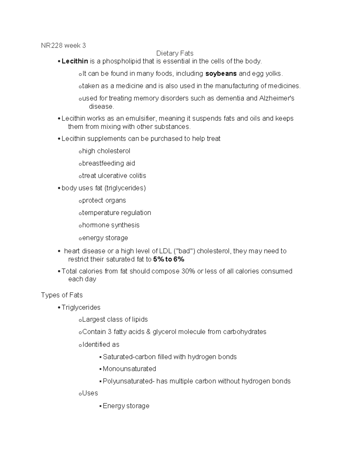 NR228 Week 3 - Dietary Fats and Health Lecture Notes - Studocu