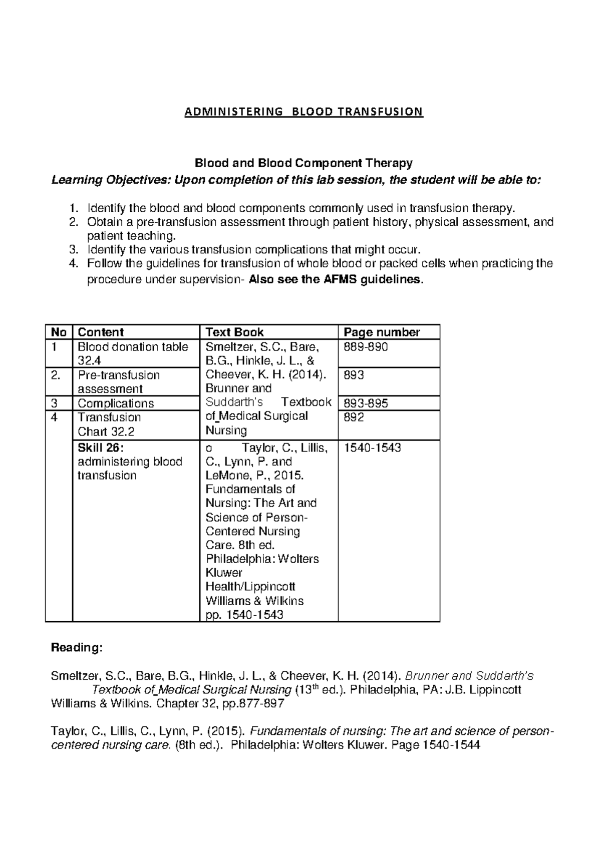 Checklist for Administering Blood Transfusion (NURS 101) - Studocu