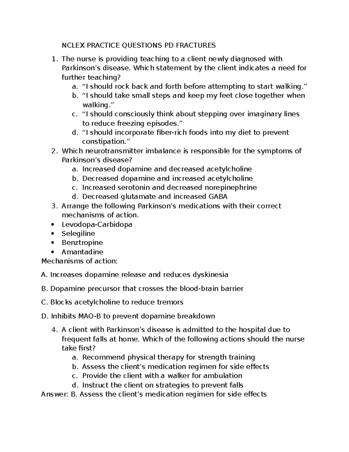 NCLEX Practice Questions: PD & Fractures Review - Studocu