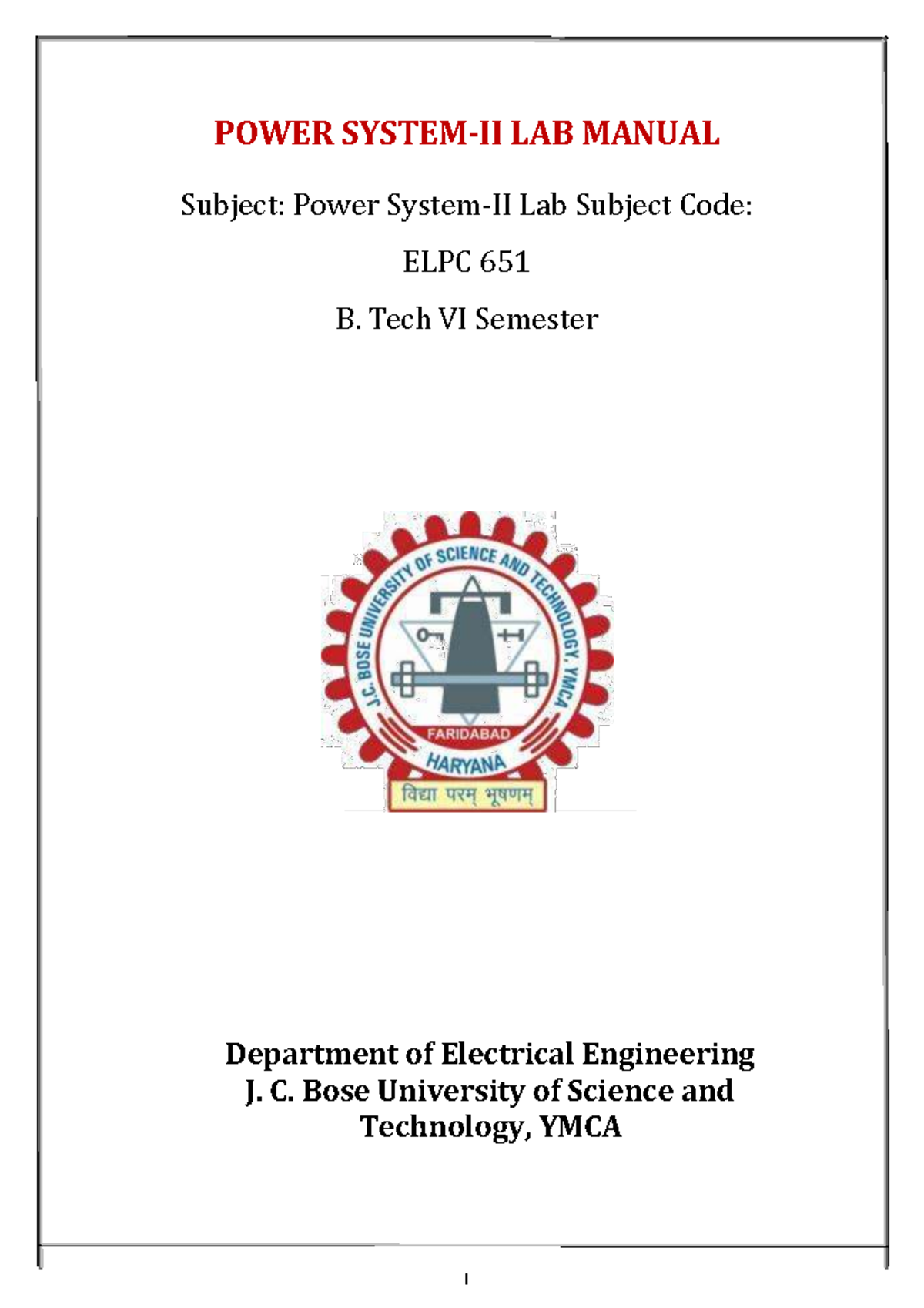 Power Lab Manual: ELPC 651 B. Tech VI Sem - Electrical Engineering ...