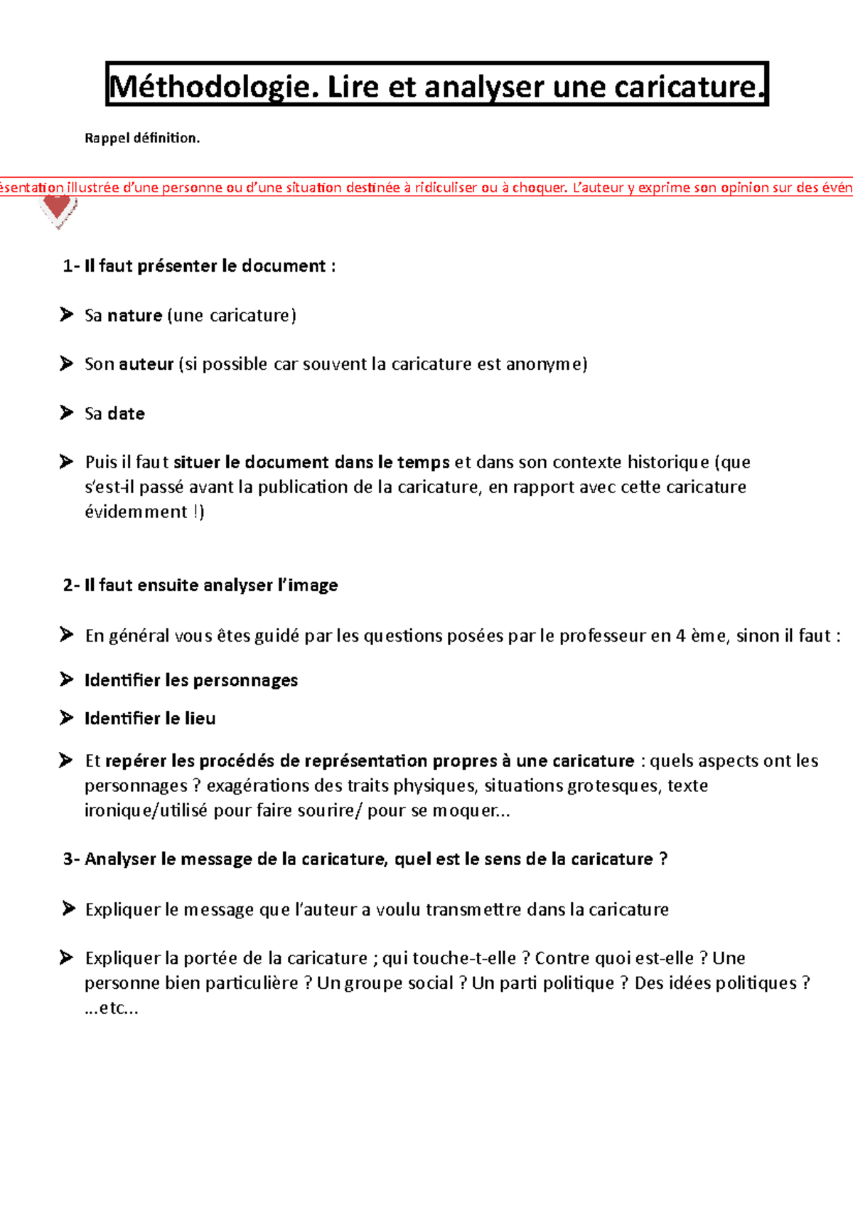 Methode de Lecture et d'Analyse d'une Caricature - Guide Complet - Studocu