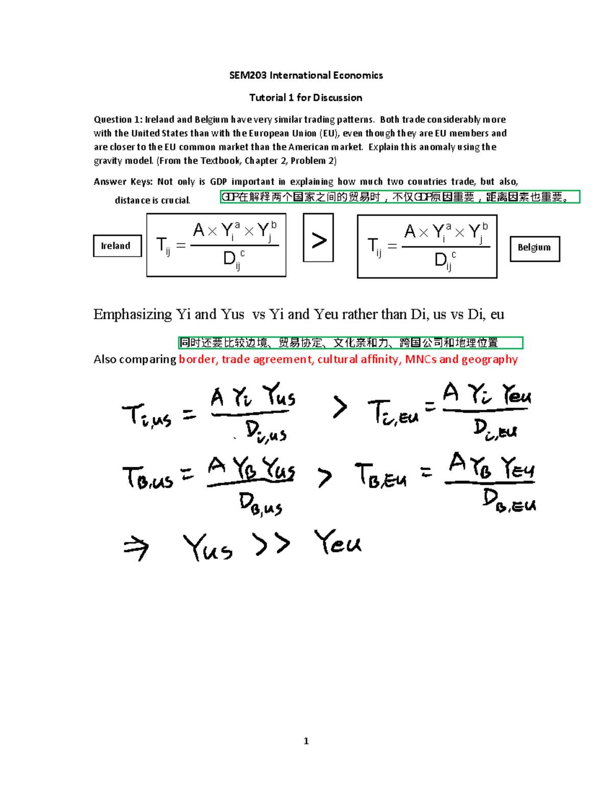 SEM203-T1-International Economics Tutorial 1 Answer Keys - Studocu