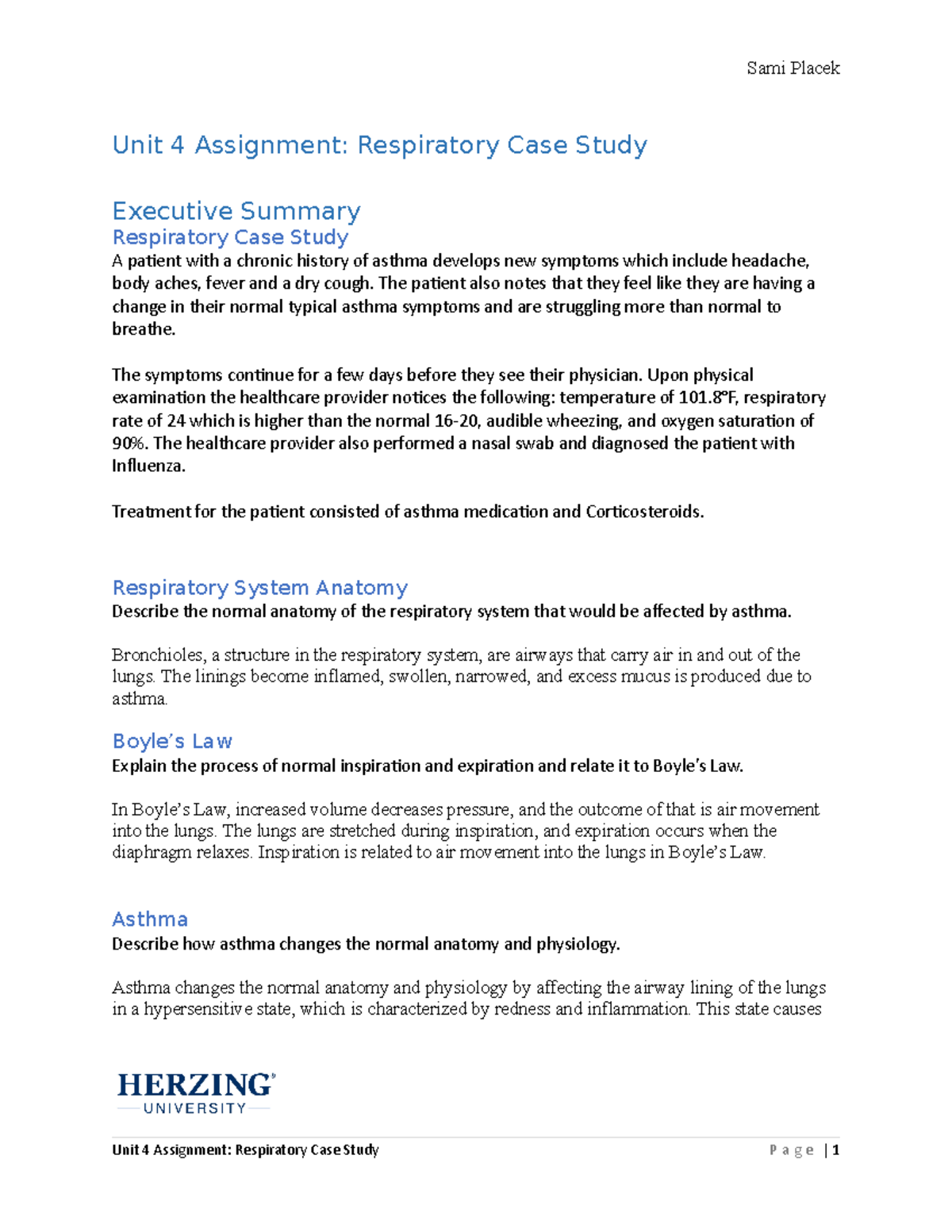 Unit 4 Assignment: Detailed Analysis of Respiratory Case Study - Studocu