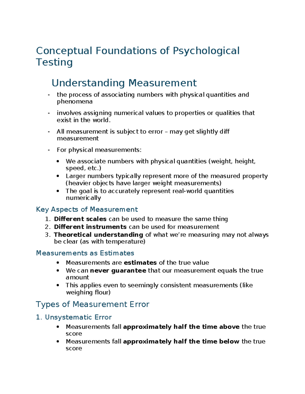 W1 - Week 1 Lecture Notes: Foundations of Psychological Testing - Studocu
