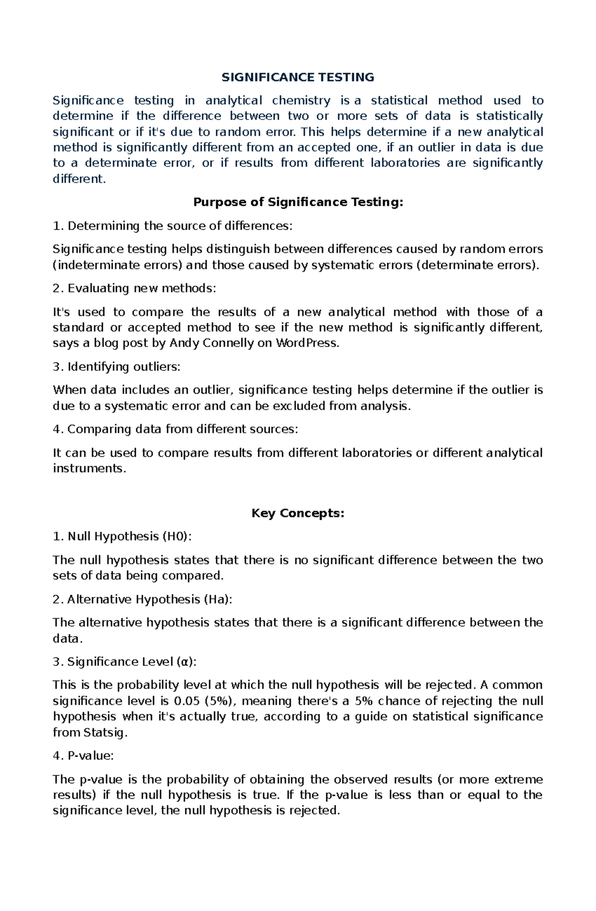 Significance Testing in Analytical Chemistry: Key Concepts & Methods ...