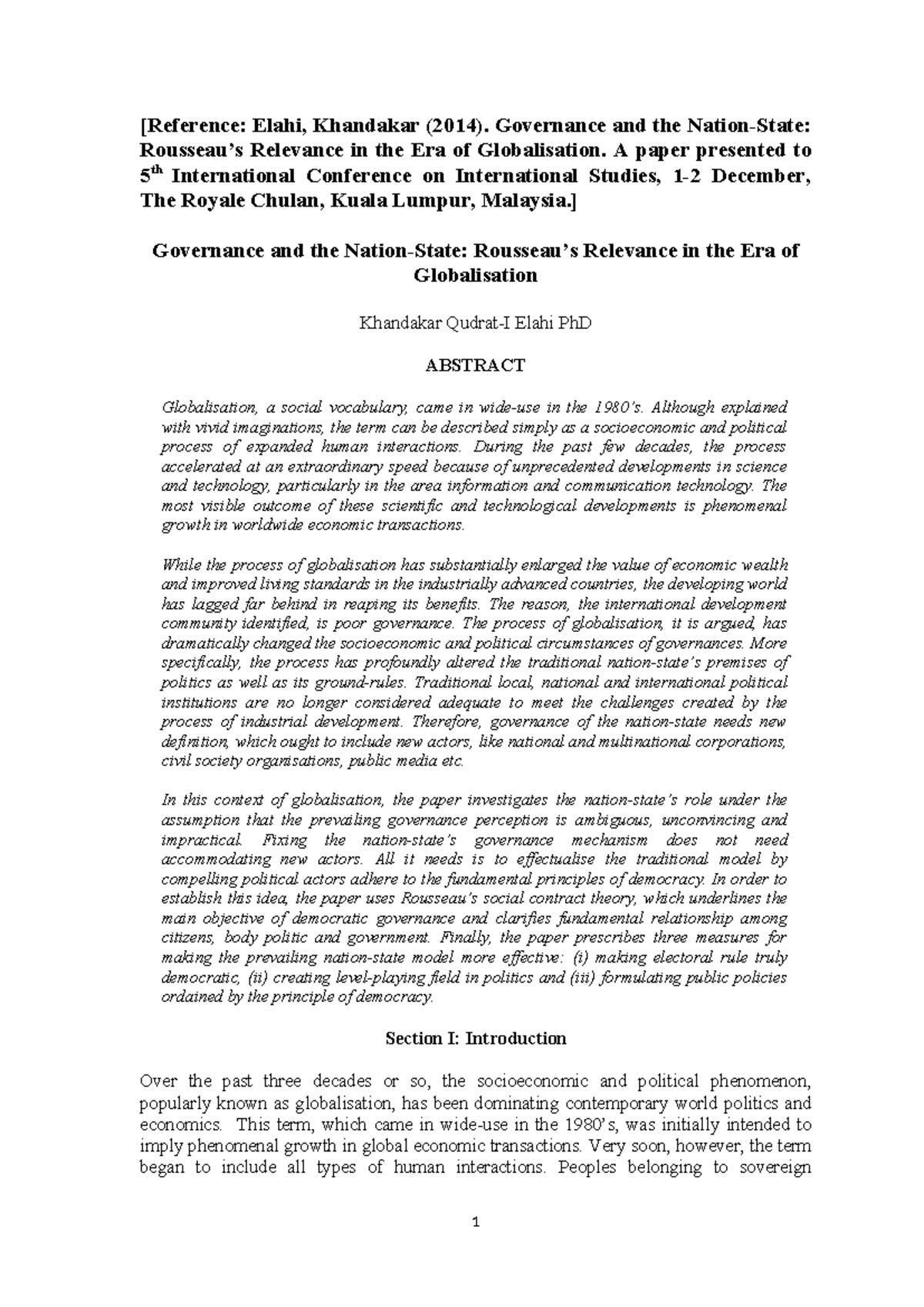 Governance and the Nation State: Insights from Rousseau's Theory - Studocu
