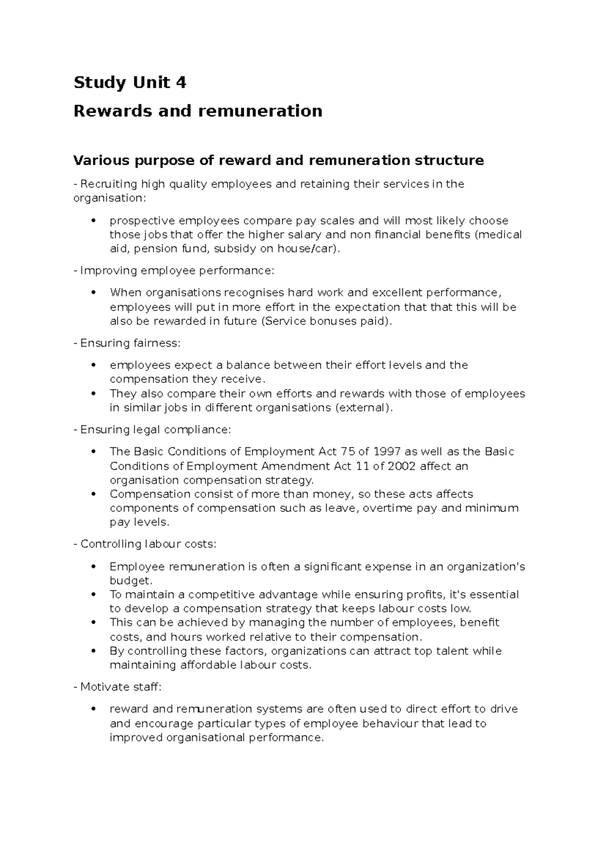 Study Unit 4: Overview of Rewards & Remuneration Strategies - Study ...