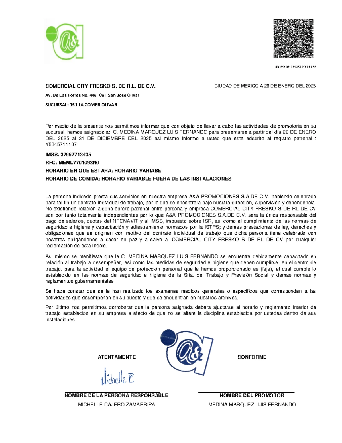 Carta de Registro REPSE - COMERCIAL CITY FRESKO S. de R.L. de C. - Studocu