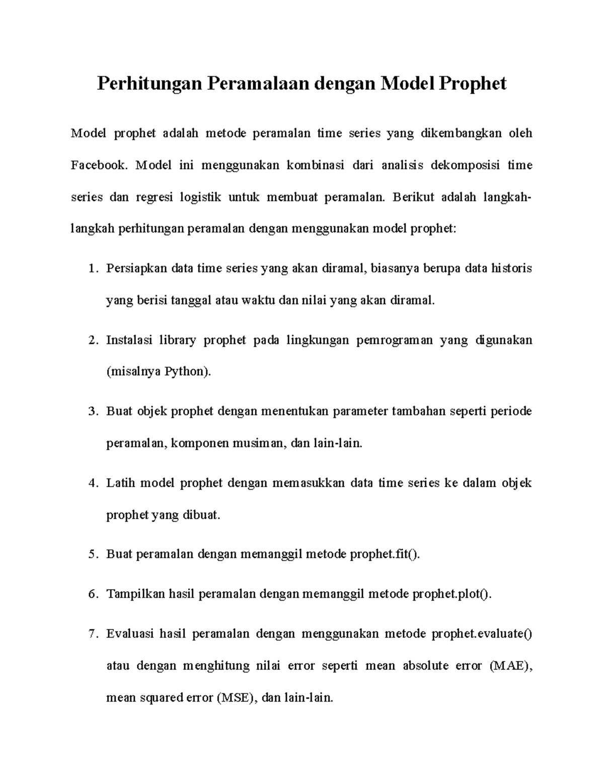 Perhitungan Peramalaan Time Series dengan Model Prophet - Studocu