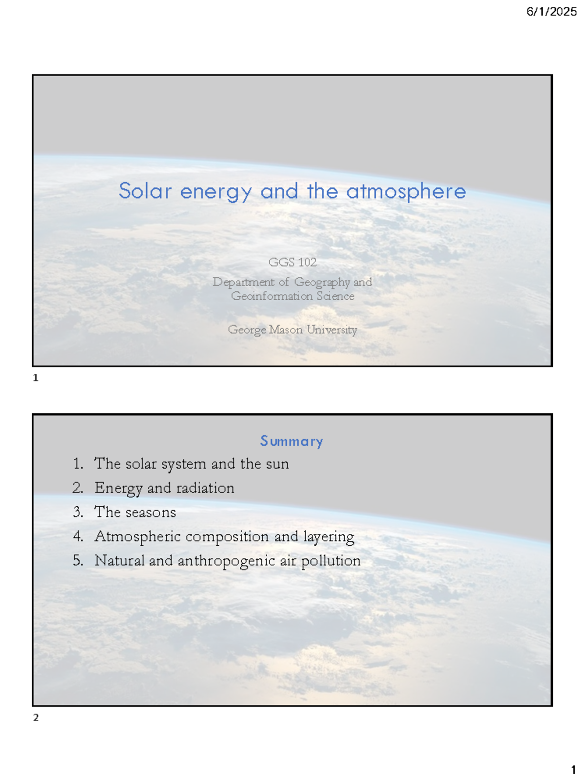 GGS 102 Lecture Notes: Solar Energy, Atmosphere & Air Pollution - Studocu