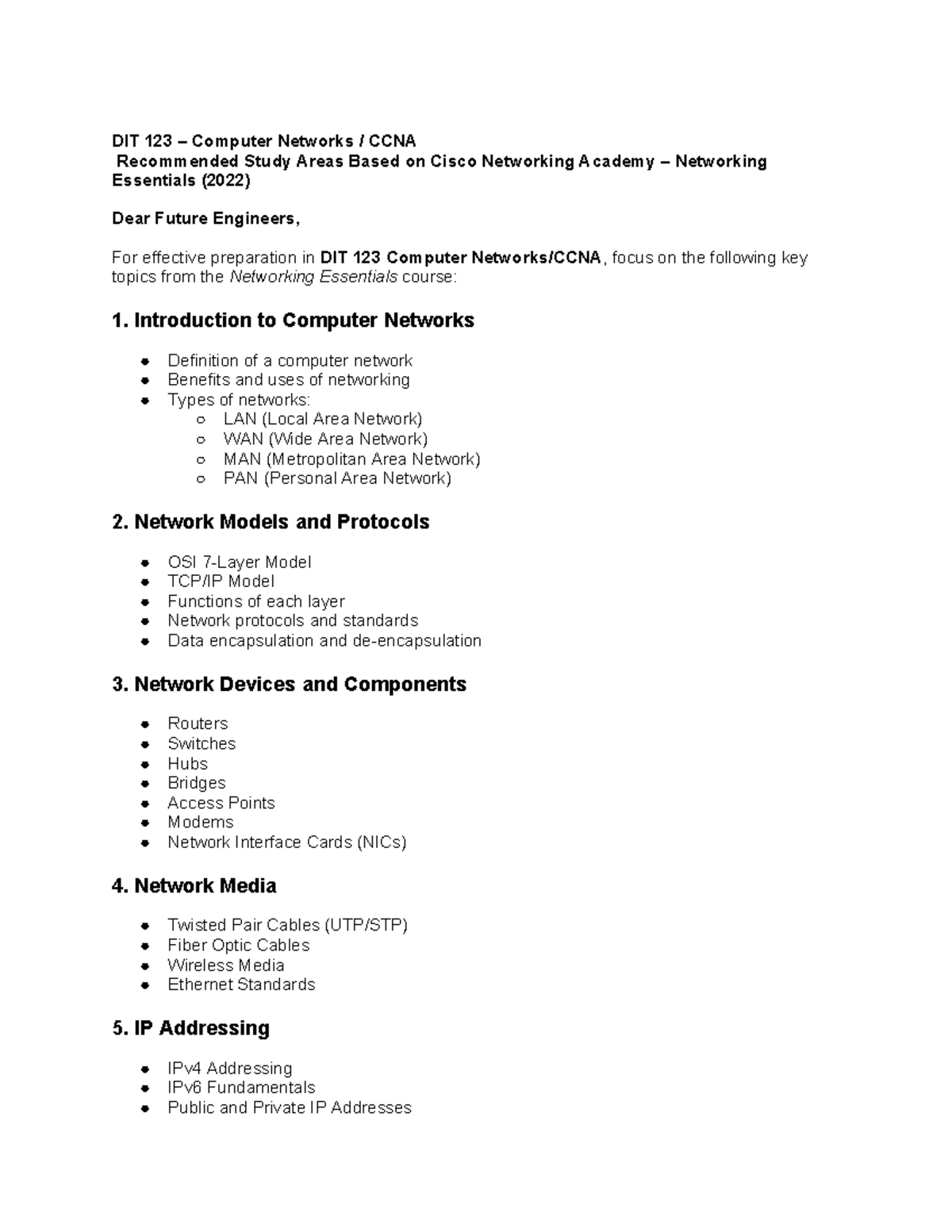 DIT 123 Final Exam Study Guide: Key Topics in Computer Networks - Studocu