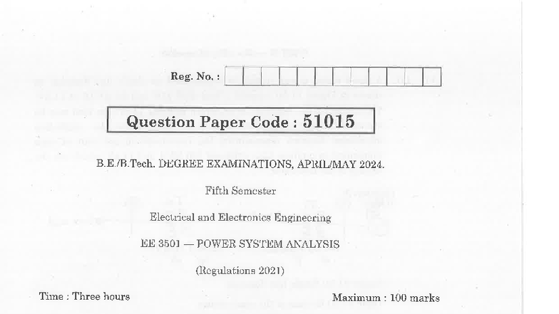 EEE 3501 Final Exam - Power System Analysis - 2024 - Studocu