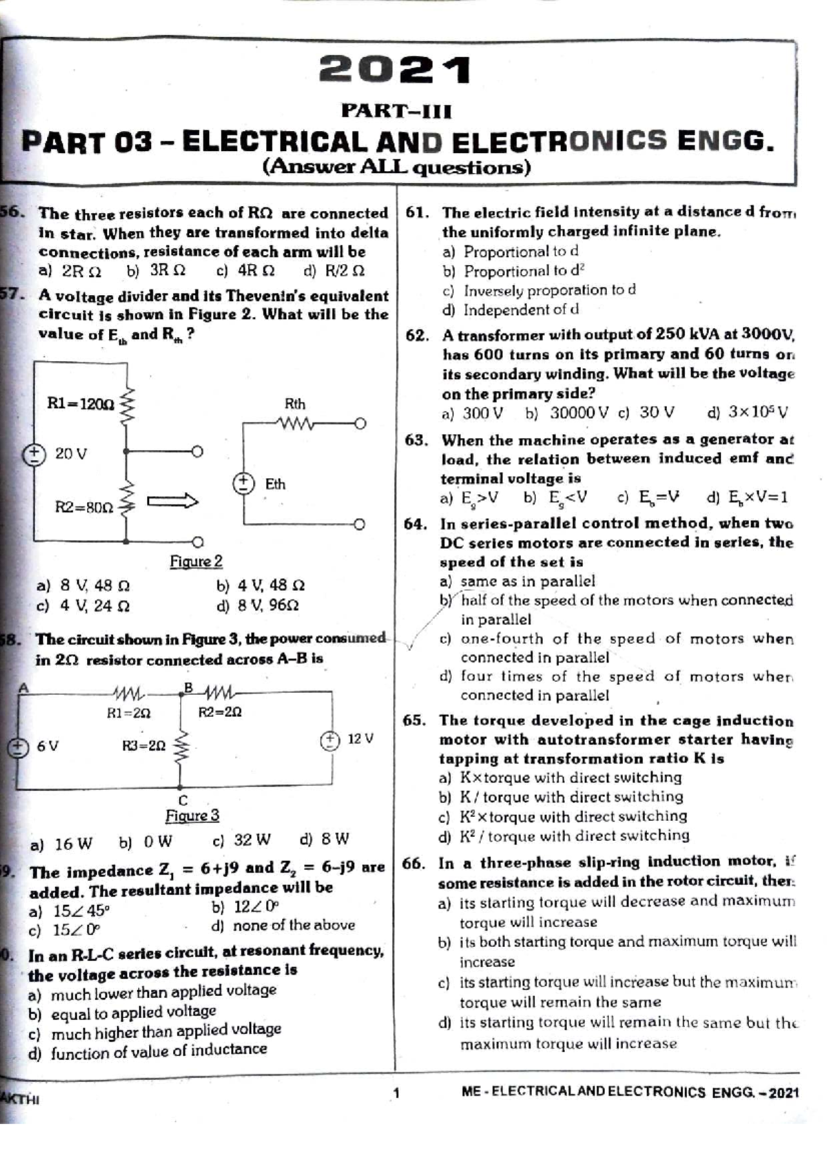 PART 03: ELECTRICAL AND ELECTRONICS ENGG. - 2021 & 2022 Question Paper ...