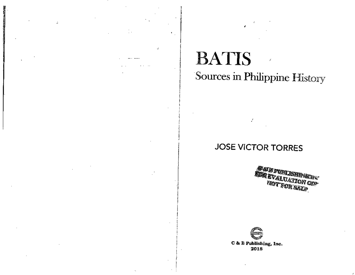 Batis: Sources in Philippine History - College Textbook Overview - Studocu