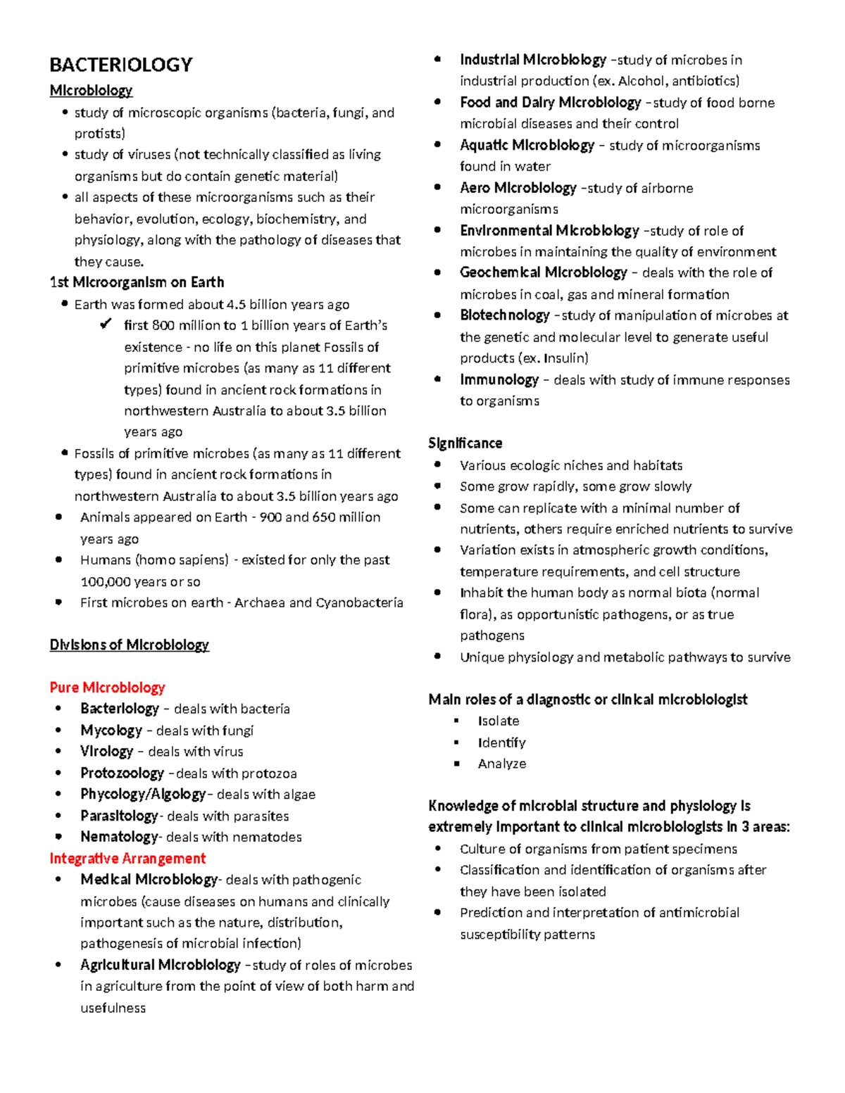 1-lec - Bacteriology - BACTERIOLOGY Microbiology study of microscopic ...