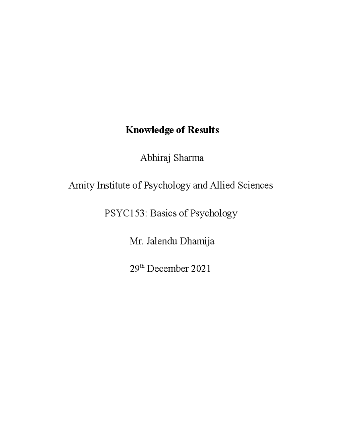 Knowledge Of Results Experiment {APA FORMAT} - Knowledge of Results ...