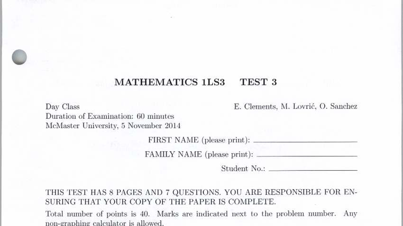 MATH 1LS3 Midterm Test 3 - November 5, 2014 - Studocu