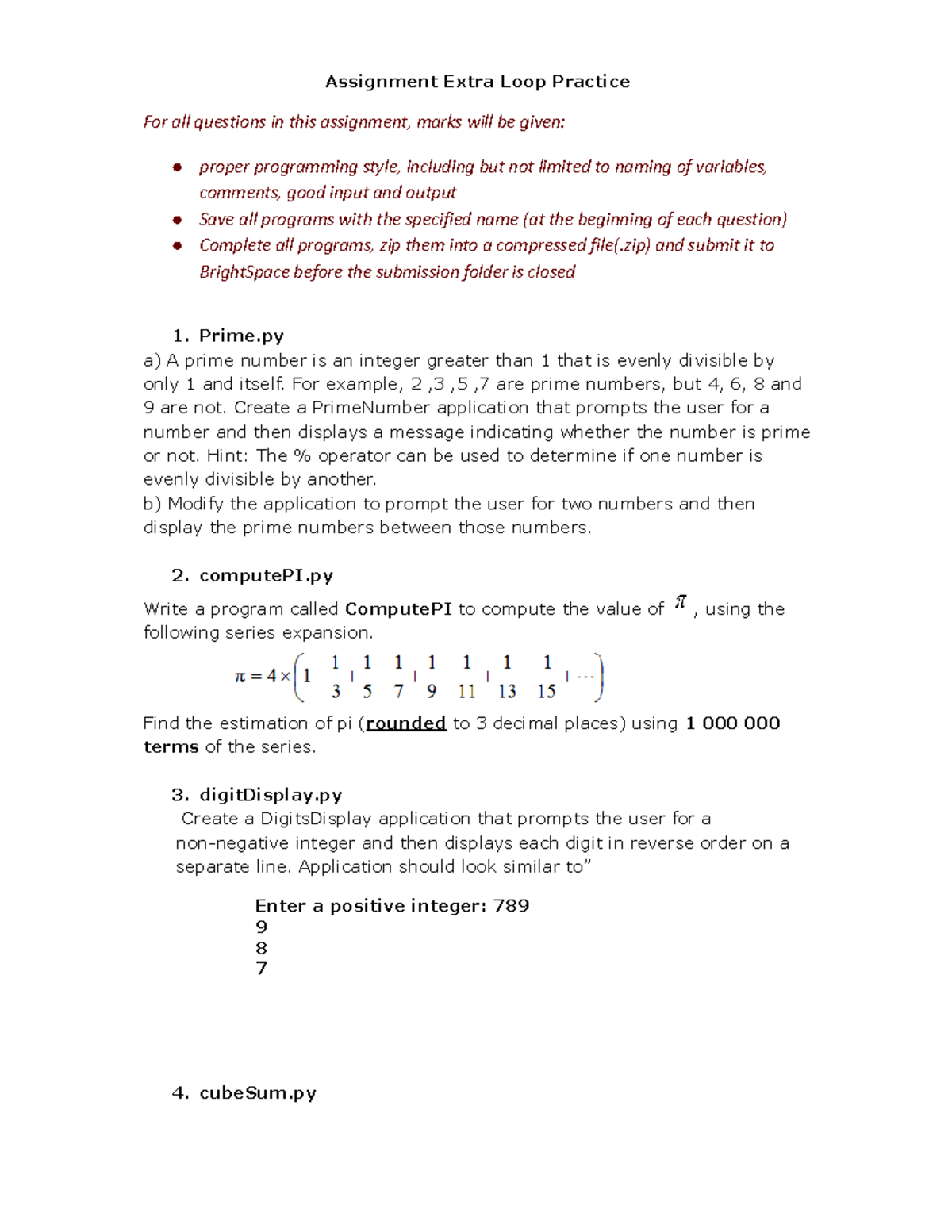 Assignment Extra Loop Practice - zip) and submit it to BrightSpace ...