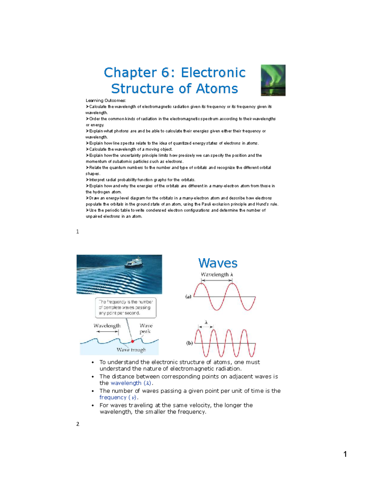 Chapter 6: Electronic Structure of Atoms - Key Concepts and Outcomes ...