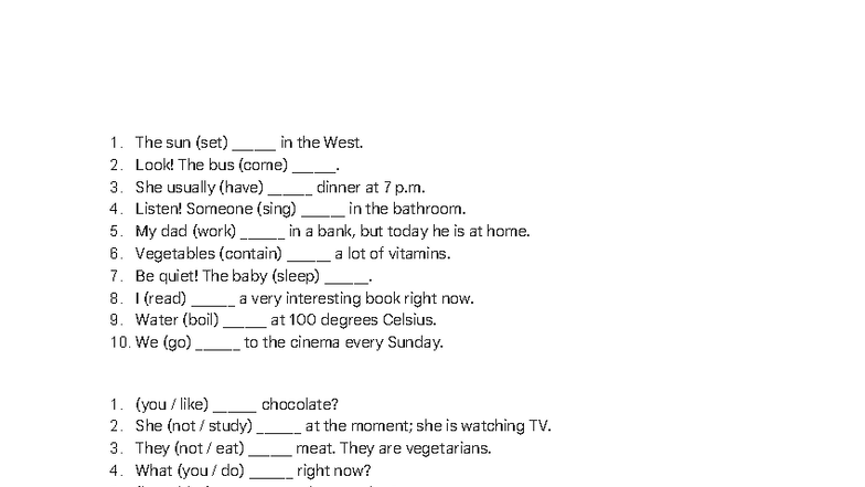 HTĐ, HTTD - Present Simple & Continuous Tense Exercises - Studocu