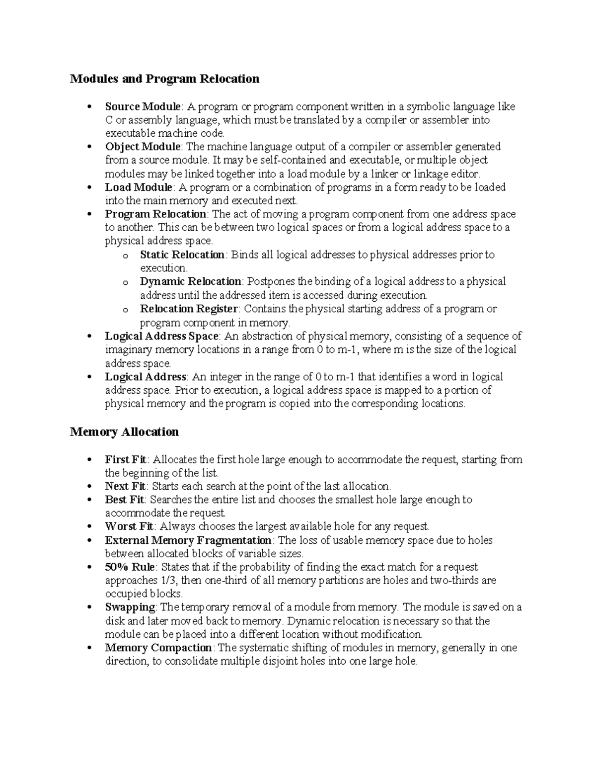 C191 unit 7-9 - unit 7-9 notes - Modules and Program Relocation Source ...