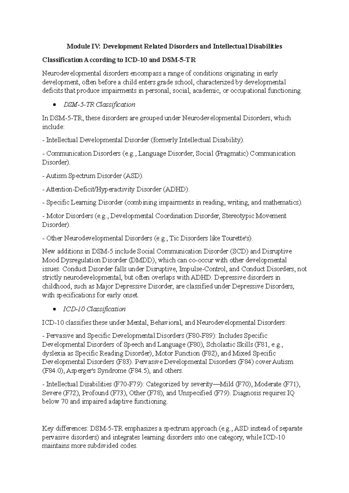 Module IV: Developmental Disorders & Intellectual Disabilities Overview ...