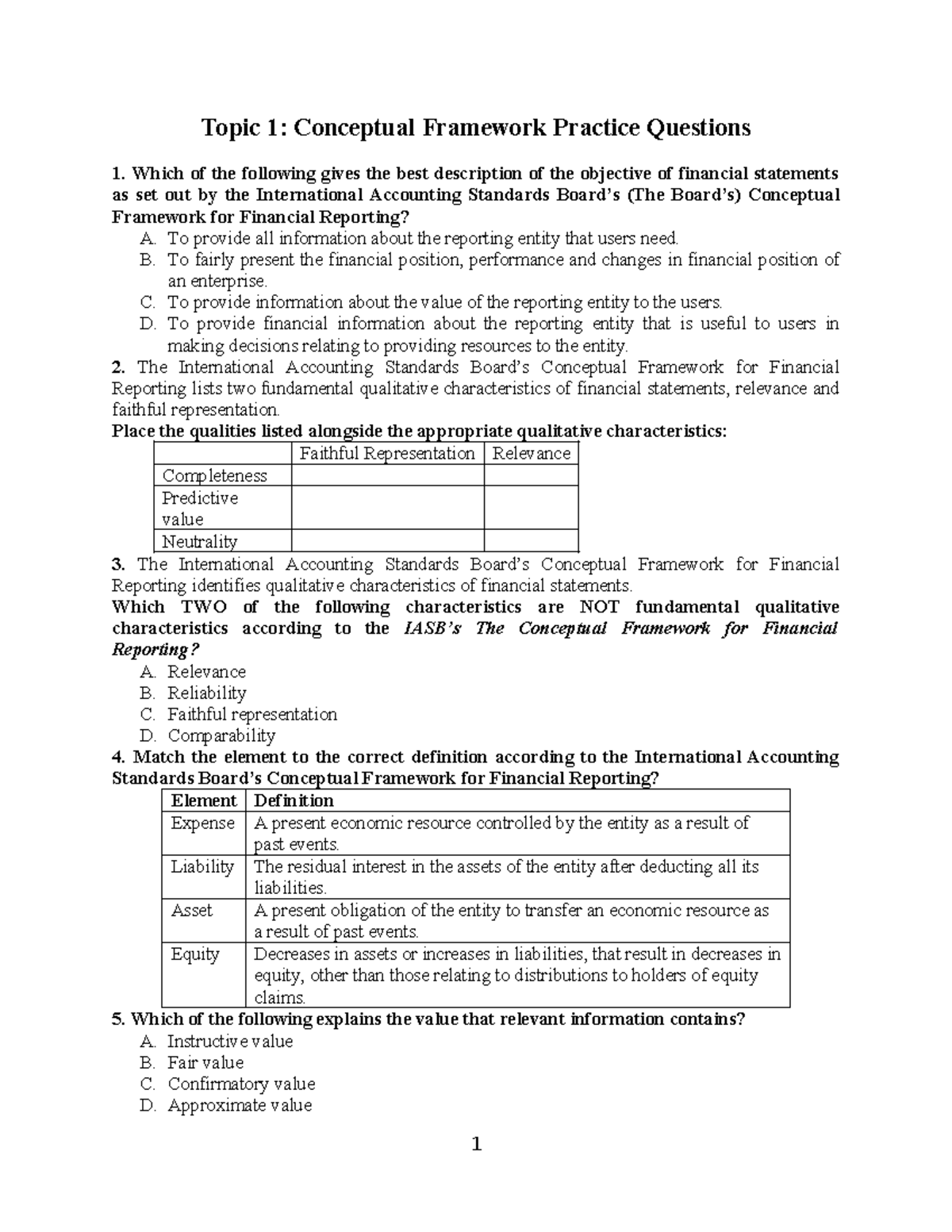 A for A - Topic 1: Conceptual Framework Practice Questions (PQ-CF ...