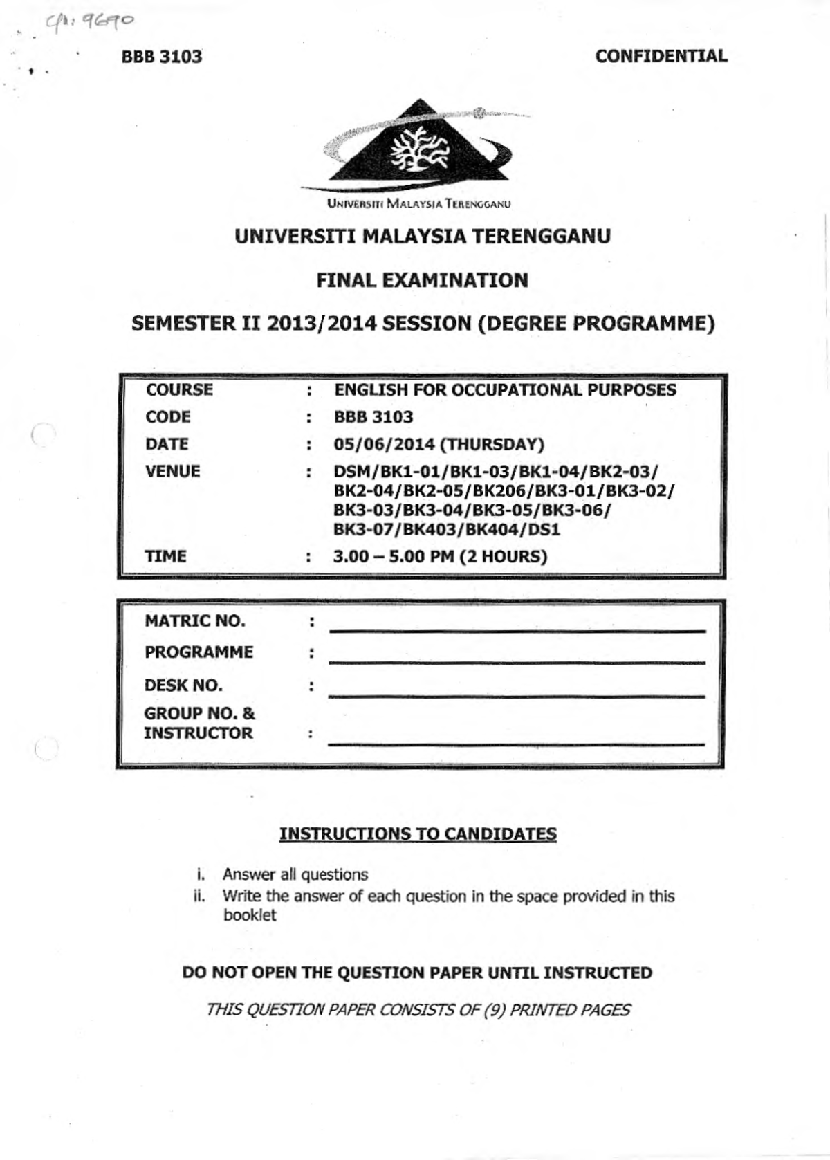 BBB3103 2013-2014 ENGLISH FOR OCCUPATIONAL PURPOSES FINAL EXAM NOTES ...