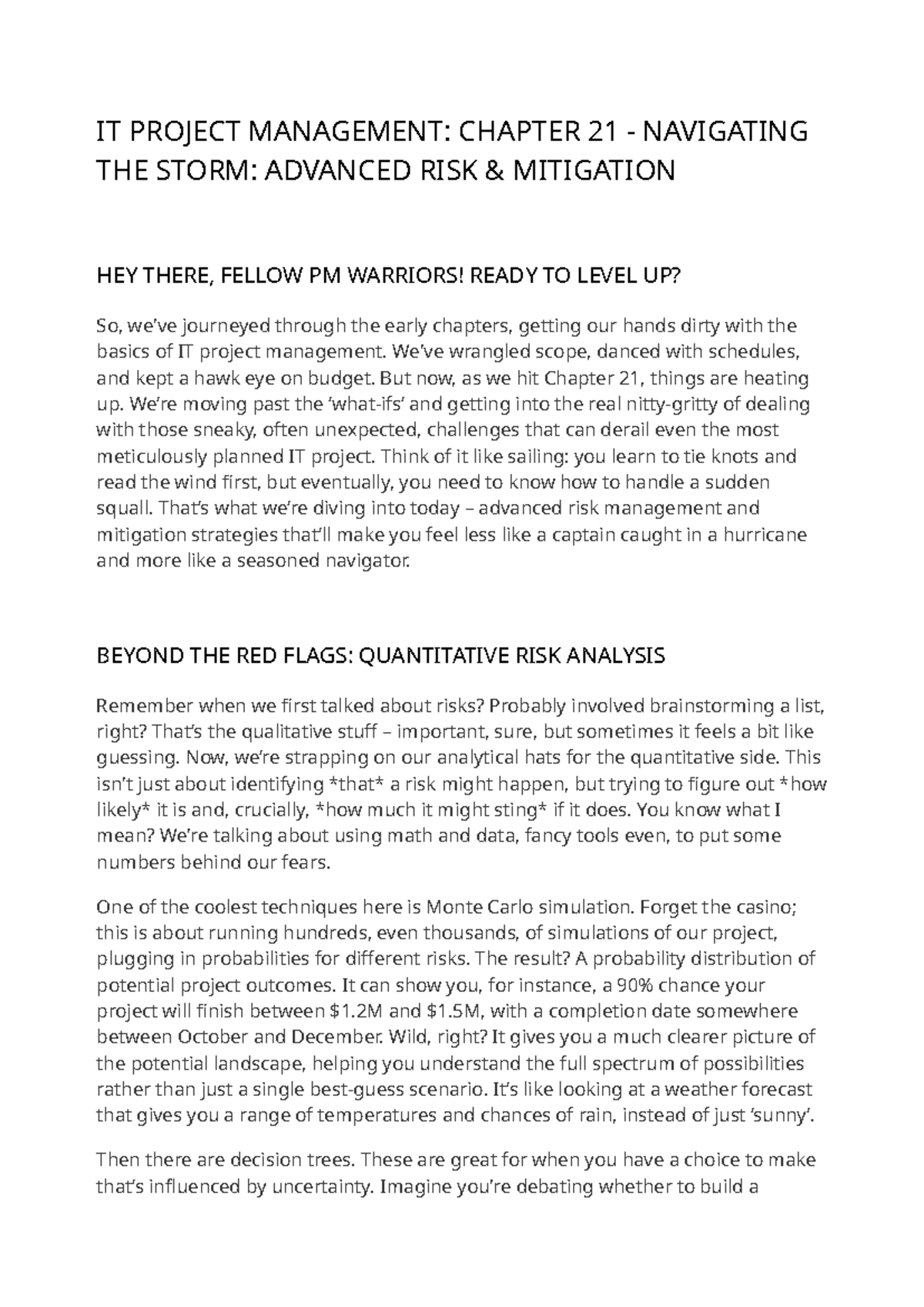 ITPM: CH21 Advanced Risk Mitigation Strategies for Project Success ...