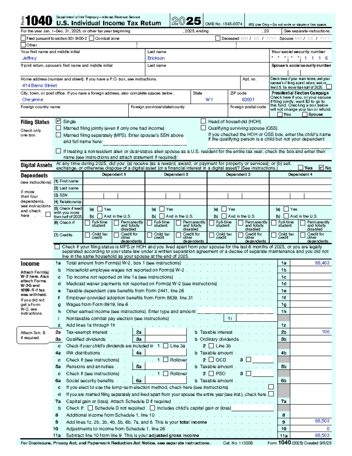 Form 1040 U.S. Individual Income Tax Return 2025 for Client 1116 - Studocu