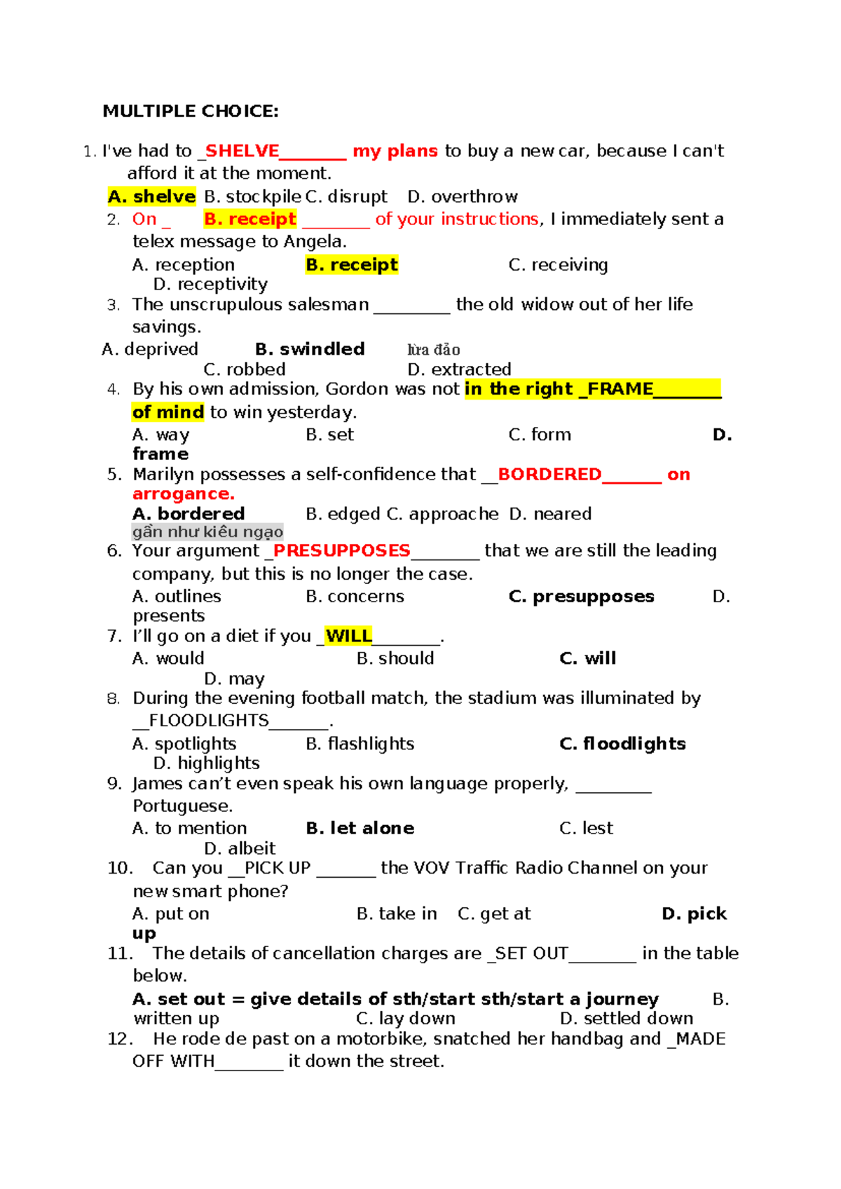 Multiple Choice Quiz: TEST 6 - Vocabulary & Grammar - Studocu