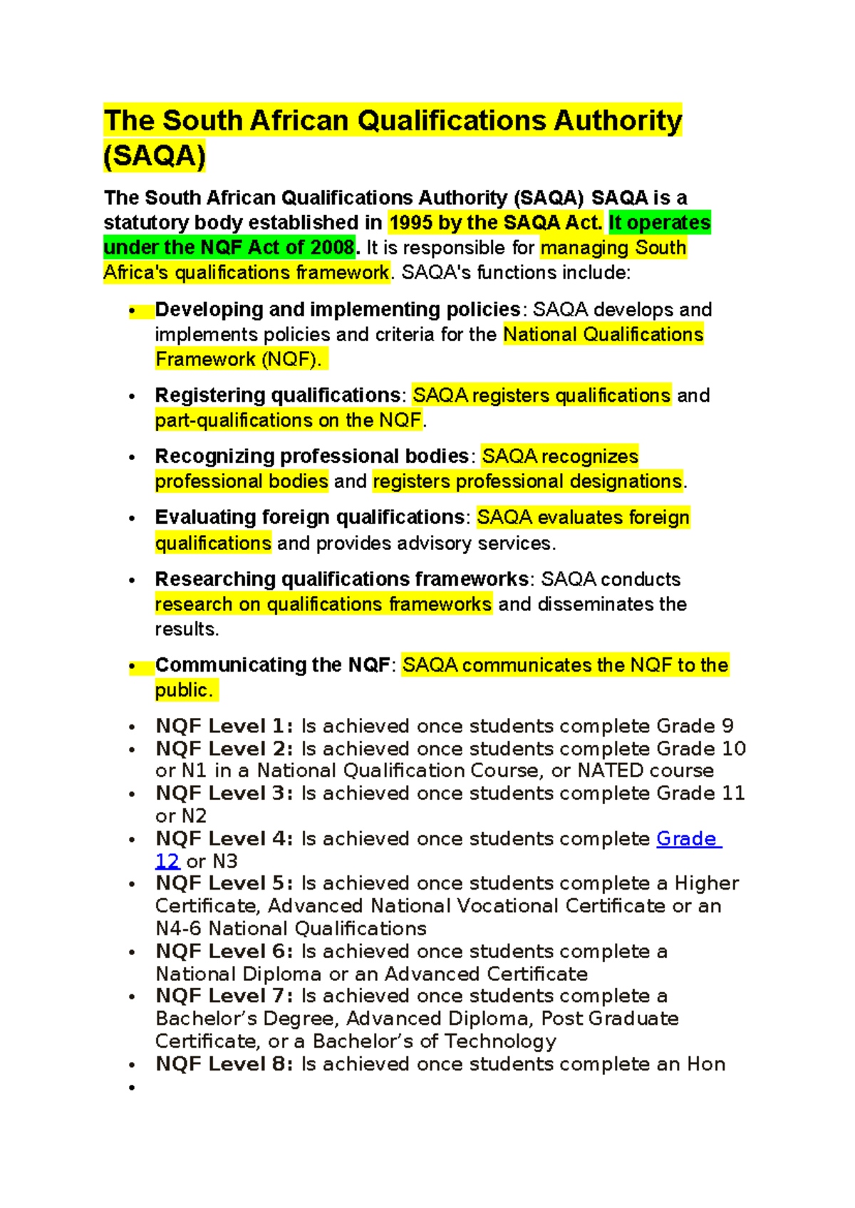 2025-SAQA: Overview of the South African Qualifications Authority - Studocu