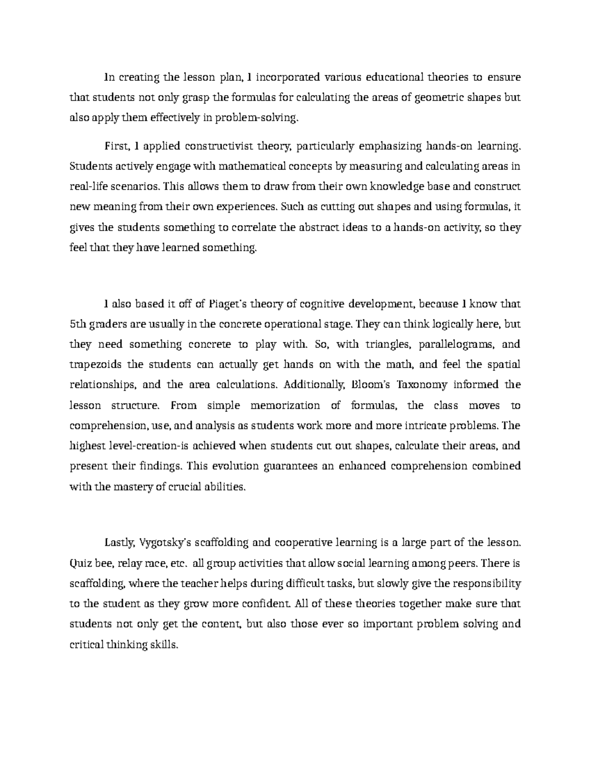 Reflection-math - N/A - In creating the lesson plan, I incorporated ...