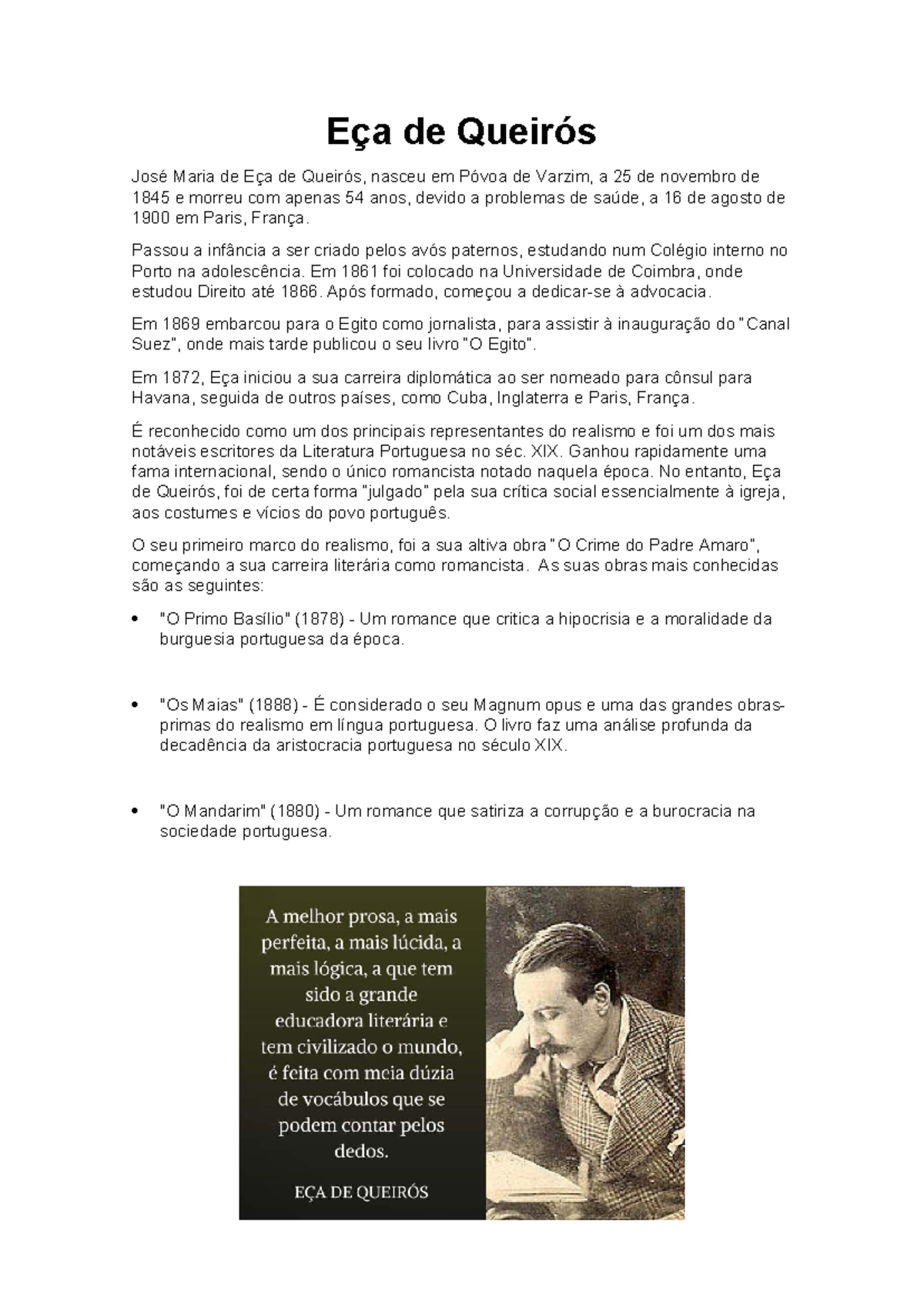 Biografia Eça de queiros PIL Corrigido - Eça de Queirós José Maria de ...