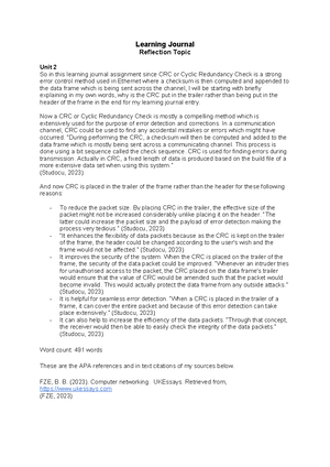 Assignment Activity - Unit 1 - Assignment Activity Assignment Submission - Unit 1 Identifying ...