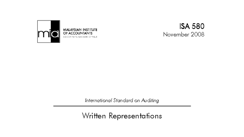 ISA 580 - International Standard on Auditing Written Representations ...